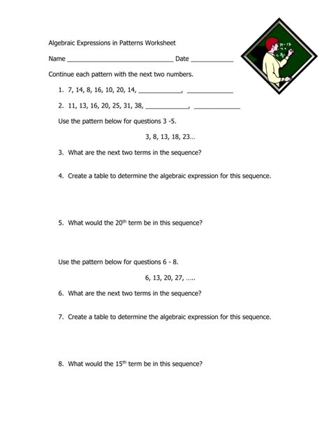 Algebraic Expression Worksheet With Answers Preschool Printable Sheet