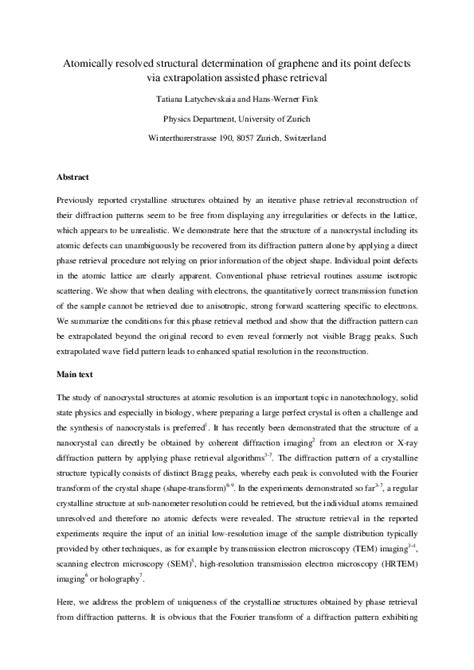 Pdf Atomically Resolved Structural Determination Of Graphene And Its Point Defects Via