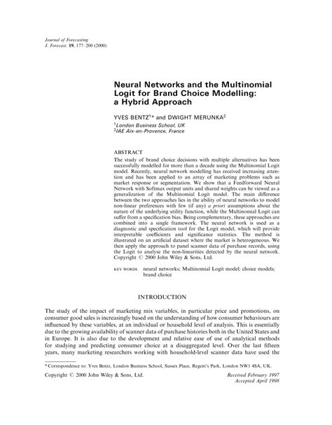 Pdf Neural Networks And The Multinomial Logit For Brand Choice Modelling A Hybrid Approach