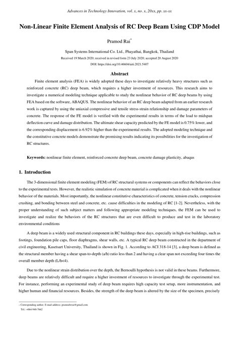 Pdf Non Linear Finite Element Analysis Of Rc Deep Beam Using Cdp Model
