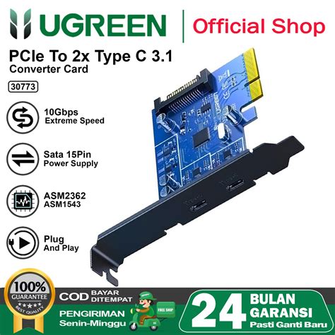Jual UGREEN Adapter PCIe To Dual USB Type C Speed 10Gbps PCIe X4 8 16 30773 Shopee Indonesia