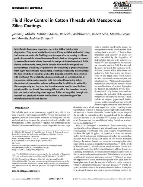 Fluid Flow Control In Cotton Threads With Mesoporous Silica Coatings