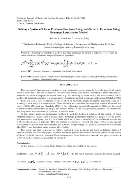 Pdf Solving A System Of Linear Fredholm Fractional Integro Differential Equations Using