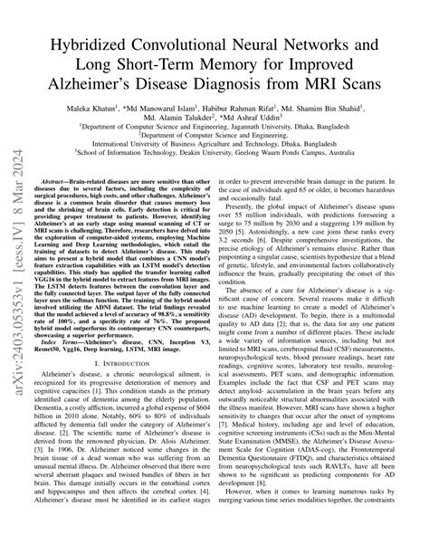 Pdf Hybridized Convolutional Neural Networks And Long Short Term Memory For Improved Alzheimer