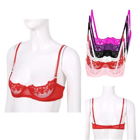 Women Sexy Half Cup Bras Open Nipple Lingerie Bra Top Sheer Floral Lace