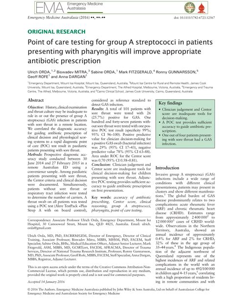 Pdf Point Of Care Testing For Group A Streptococci In Patients