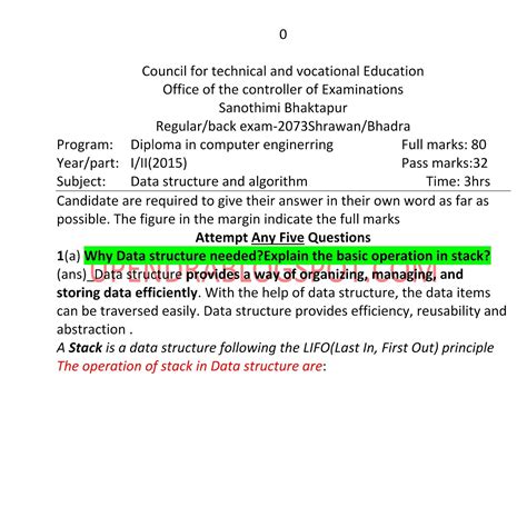Ctevt Data Structure And Algorithm Question Paper 2073 Diploma