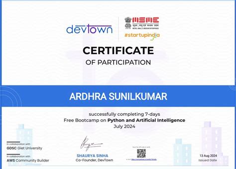 Ardhra Sunilkumar On Linkedin Python Ai Intern Devtown Bootcamp