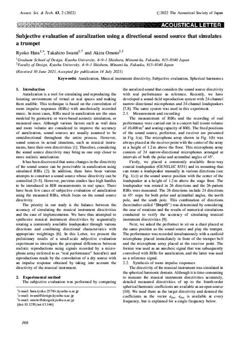 Pdf Subjective Evaluation Of Auralization Using A Directional Sound Source That Simulates A