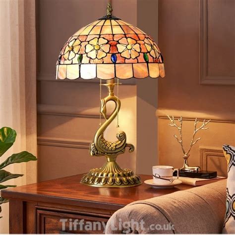 12 Inch European Luxury Stained Glass Shell Camellia Pure Brass Base