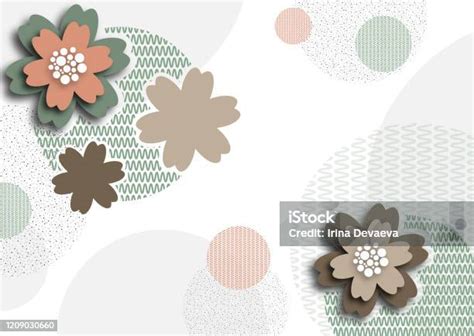 흰색 배경에 색기하학적 모양 선과 꽃 파스텔 색조 엽서 표지 배너 광고에 대한 디자인 동부 요소입니다 0명에 대한 스톡 벡터 아트 및 기타 이미지 Istock