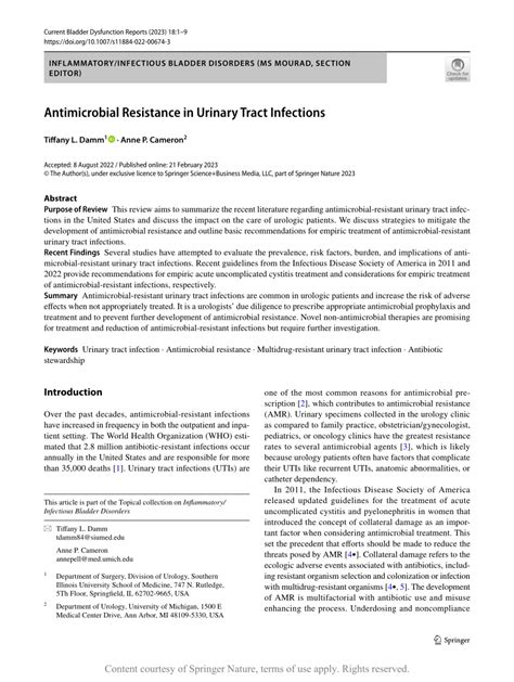 Antimicrobial Resistance In Urinary Tract Infections