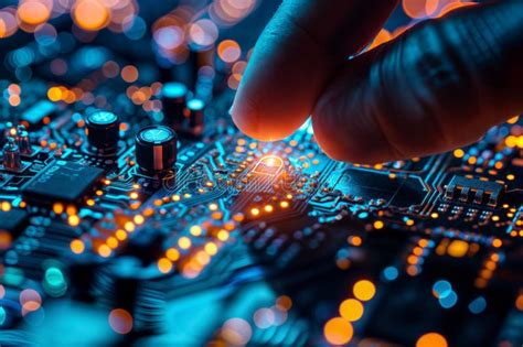 Electronic Circuit Board Close Up With Microchips And Electronic Components Stock Illustration