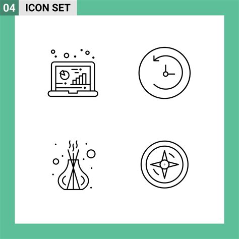 Set Of 4 Modern Ui Icons Symbols Signs For Analysis Relax Data Clock Sticks Editable Vector