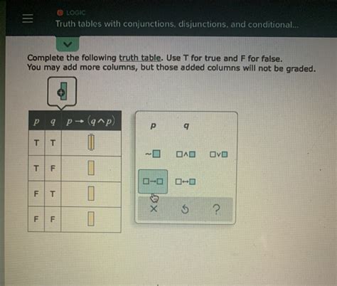 solved o logic truth tables with conjunctions disjunctions