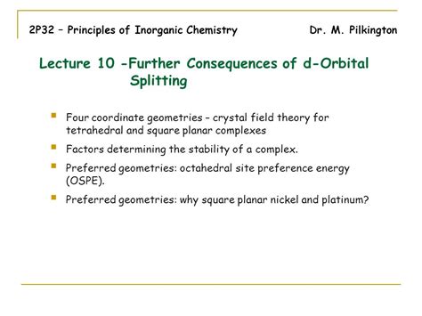 D Orbital Splitting D Orbital Splitting