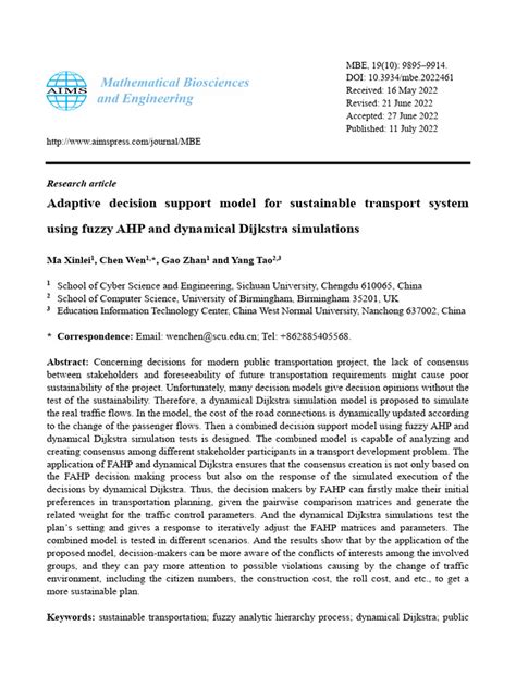 Adaptive Decision Support Model For Sustainable Transport System Using Fuzzy Ahp And Dynamical