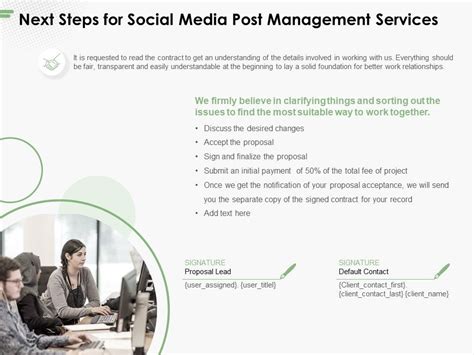 Next Steps For Social Media Post Management Services Ppt Powerpoint Presentation Outline Layouts Pdf