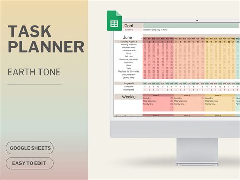 Excel Task Planner Earth Tone Template Spreadsheet Daily To Do List Task Tracker Digital Task