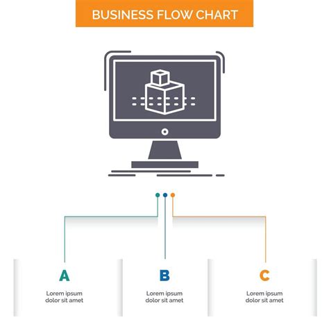 3d Cube Dimensional Modelling Sketch Business Flow Chart Design With 3 Steps Glyph Icon For
