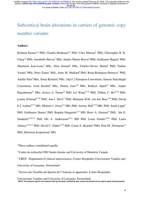 Pdf Subcortical Brain Alterations In Carriers Of Genomic Copy Number Variants