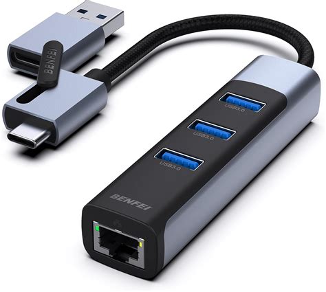 Benfei 2in1 Usb C Usb 3 0 To Ethernet Adapter With 3 Usb 3 0 Ports Compatible For