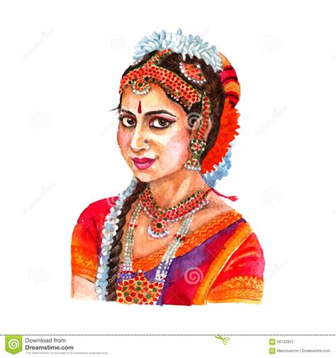 Индийская иллюстрация акварели портрета женщины Иллюстрация вектора иллюстрации насчитывающей