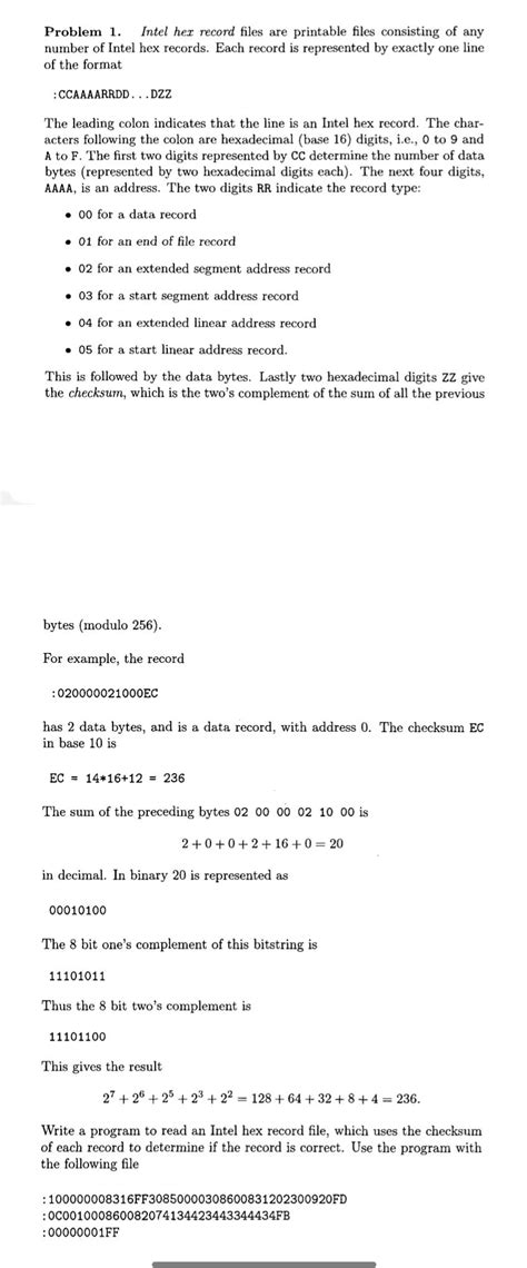 Problem 1 Intel Her Record Files Are Printable Files Chegg Com