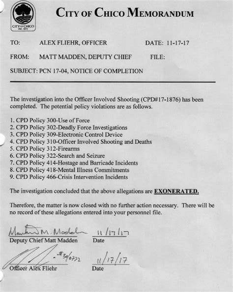 Memo On Investigation Conclusion ChicoSol News