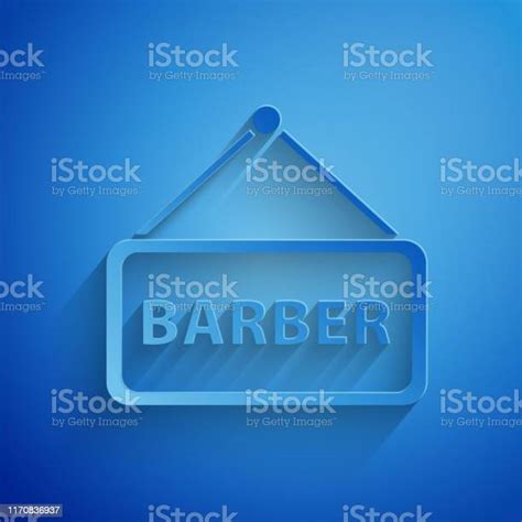 파란색 배경에 격리 된 종이 컷 이발소 아이콘 미용사 로고 또는 간판 종이 아트 스타일입니다 벡터 일러스트레이션 0명에 대한 스톡 벡터 아트 및 기타 이미지 Istock
