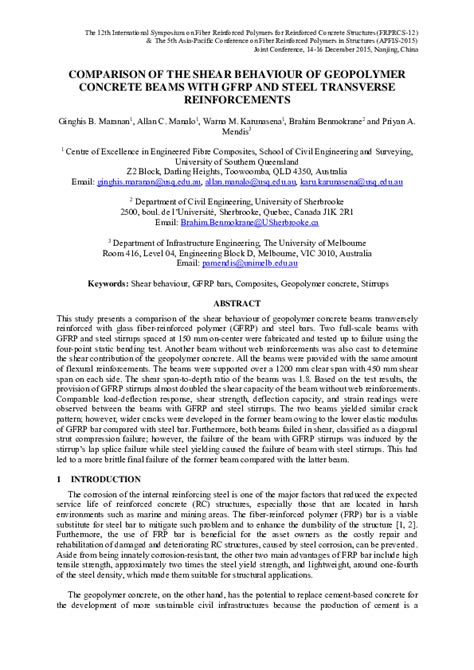 Pdf Comparison Of The Shear Behaviour Of Geopolymer Concrete Beams With Gfrp And Steel