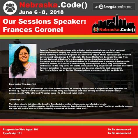 Nebraskacode Sessions Speaker Frances Coronel Personal Satisfaction Skills Development