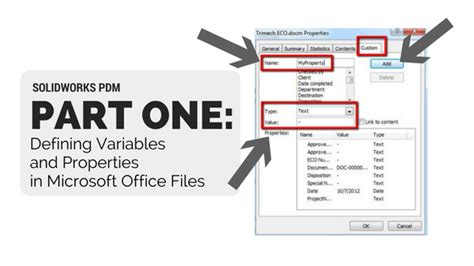 Solidworks Pdm Defining Variables And Properties In Microsoft Office