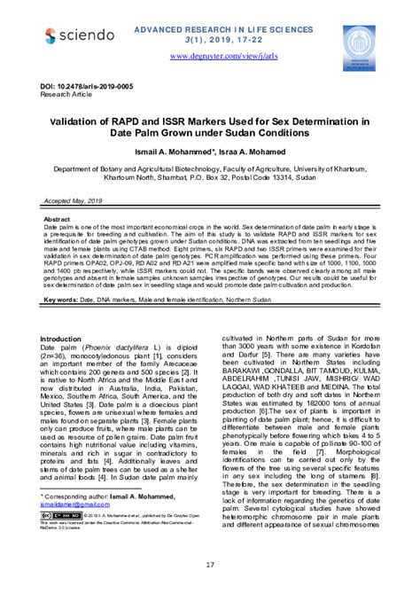 Pdf Validation Of Rapd And Issr Markers Used For Sex Determination In