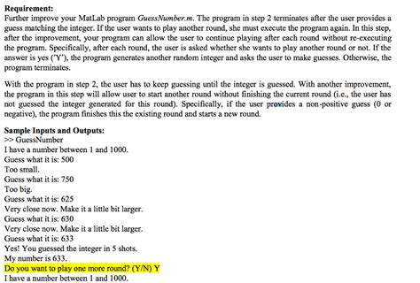 Solved I Had To Write A Matlab Program Guessing A Number