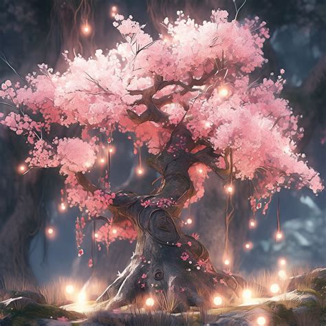 樱花树， 树上有小精灵，许多，特写镜头，写实风格， 3d 渲染， Unity 渲染， C4d渲染， 豆友5vxk的文本出图 自由创作作品
