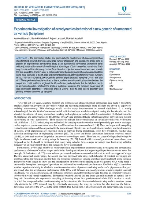 Pdf Experimental Investigation Of Aerodynamics Behavior Of A New Generic Of Unmanned Air
