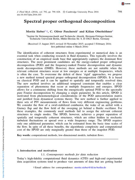 Sieber Et Al 2016 Spectral Proper Orthogonal Decomposition Pdf Matrix Mathematics