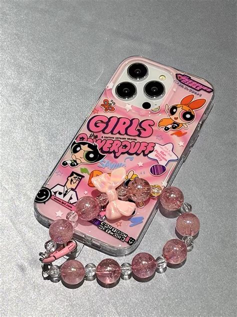 핑크 파워 퍼프걸 애니 만화 캐릭터 러블리 아이폰 11 12 13 14 15 프로 프로맥스 하드 젤 케이스 스트랩 에이블리