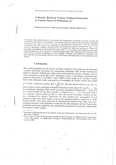 Pdf Uniformly Minimum Variance Unbiased Estimation In Various Classes