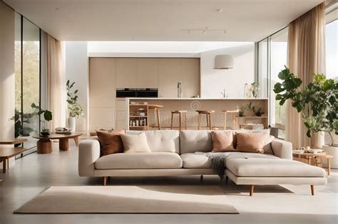 A Modern Minimalist Home Interior Design With Clean Lines Sleek Furniture And Neutral Stock