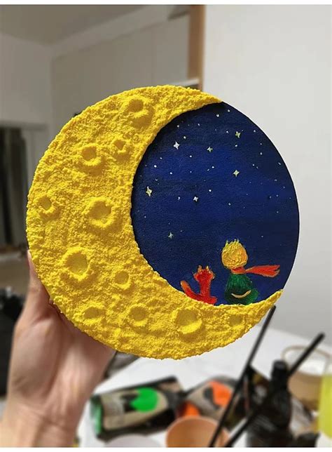 小王子肌理画diy材料包月亮玫瑰花石英砂丙烯立体手绘画数字油画 淘宝网 花瓣网