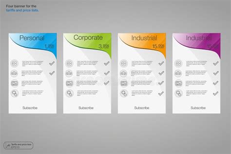 Set Tariffs Banners Web Pricing Table Vector Design For Web App 4 Colored Banners Stock