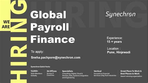 Hiring For Global Payroll Finance Professional With 15 Years Of