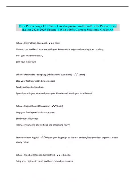 Core Power Yoga C1 Class Cues Sequence And Breath With Posture Test Latest 2024 2025 Update