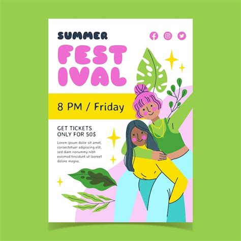 여름 플랫 축제 포스터 템플릿 무료 벡터