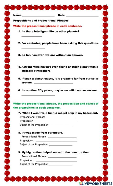 Preposition Worksheet Prepositional Phrases Worksheets Library