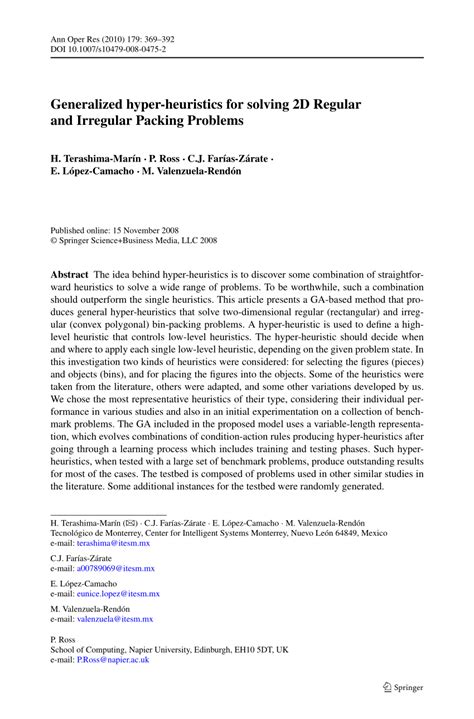 pdf generalized hyper heuristics for solving 2d regular and irregular
