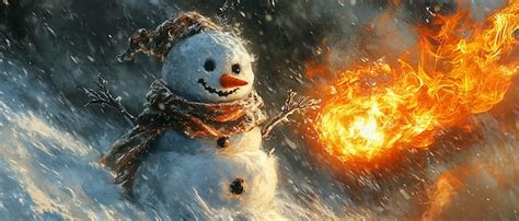 Snowman Playing With Fire Premium Ai Generated Image