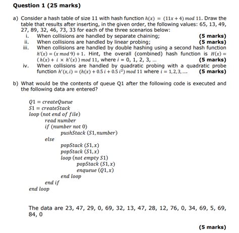 solved a consider a hash table of size 11 with hash
